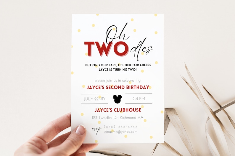 Mickey Mouse Invitation, Mickey Mouse 2nd Birthday Invitation Printable ...