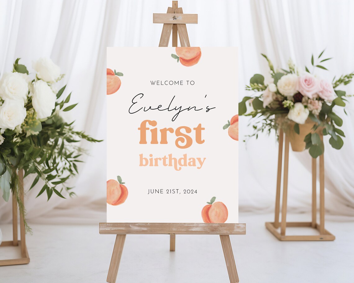 One Sweet Peach Welcome Sign, Peach Birthday Sign, Girls First Birthday ...
