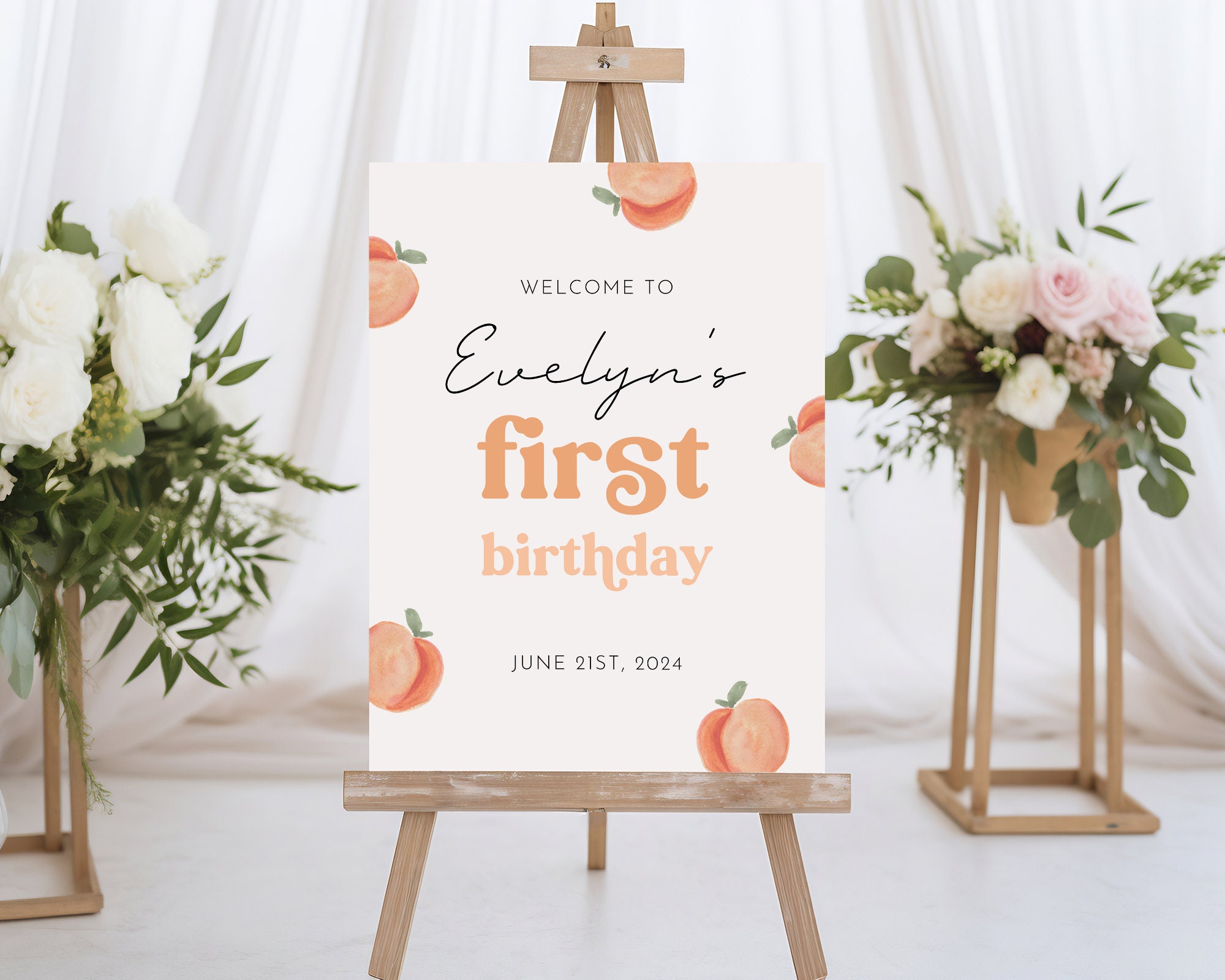 One Sweet Peach Welcome Sign, Peach Birthday Sign, Girls First Birthday ...