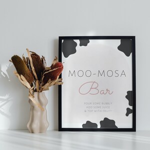 Mimosa Bar Cow Print Sign, Farm Theme Birthday Party, Farm Animal Party ...
