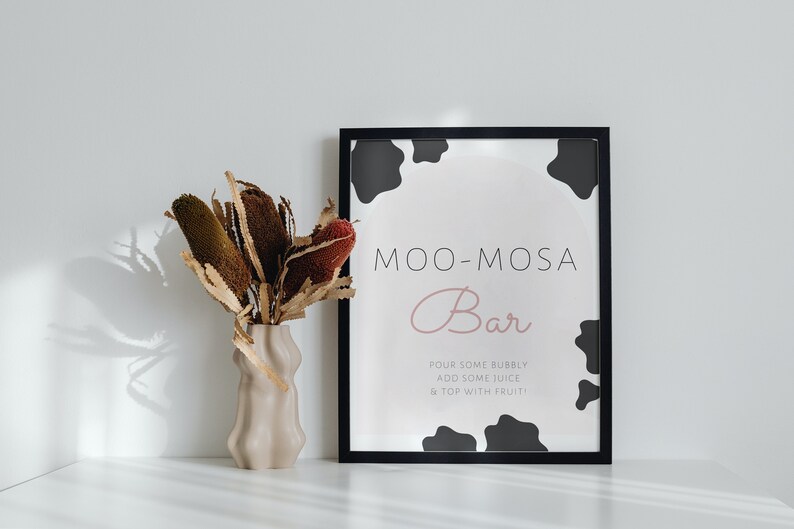 Mimosa Bar Cow Print Sign, Farm Theme Birthday Party, Farm Animal Party ...