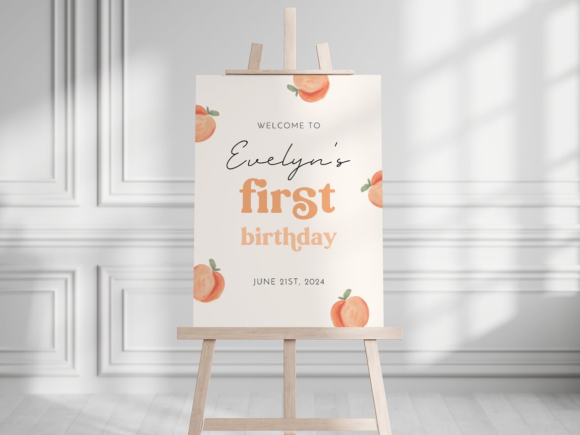 One Sweet Peach Welcome Sign, Peach Birthday Sign, Girls First Birthday ...
