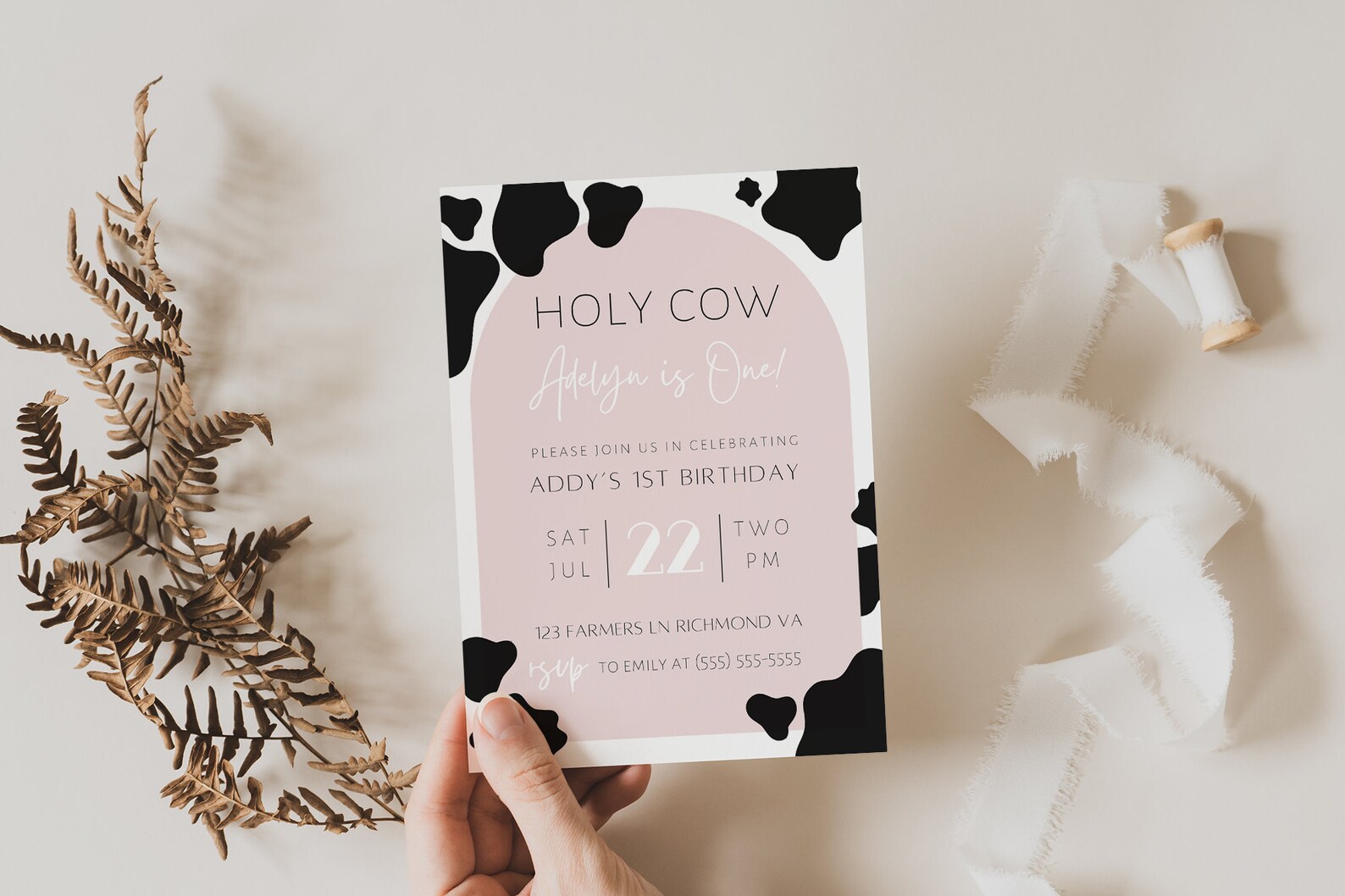 BUNDLE Holy Cow I'm One Invitation, Cow Print Invitation, Farm Birthday ...