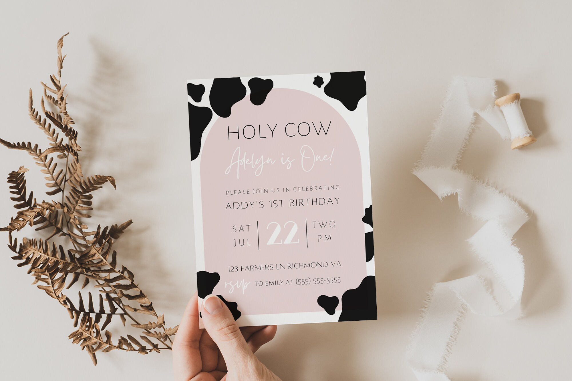BUNDLE Holy Cow I'm One Invitation, Cow Print Invitation, Farm Birthday ...
