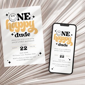 One Happy Dude Birthday Invitation, Digital One Happy Dude Editable ...