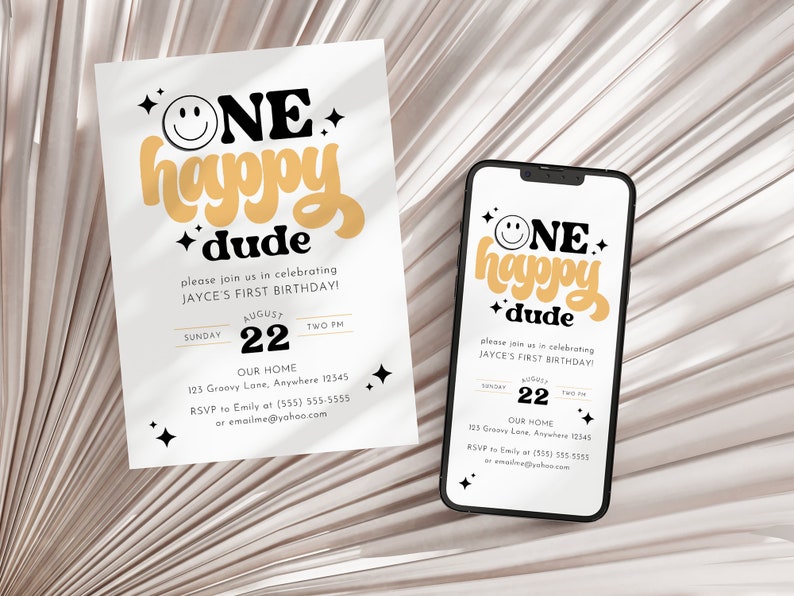 One Happy Dude Birthday Invitation, Digital One Happy Dude Editable ...