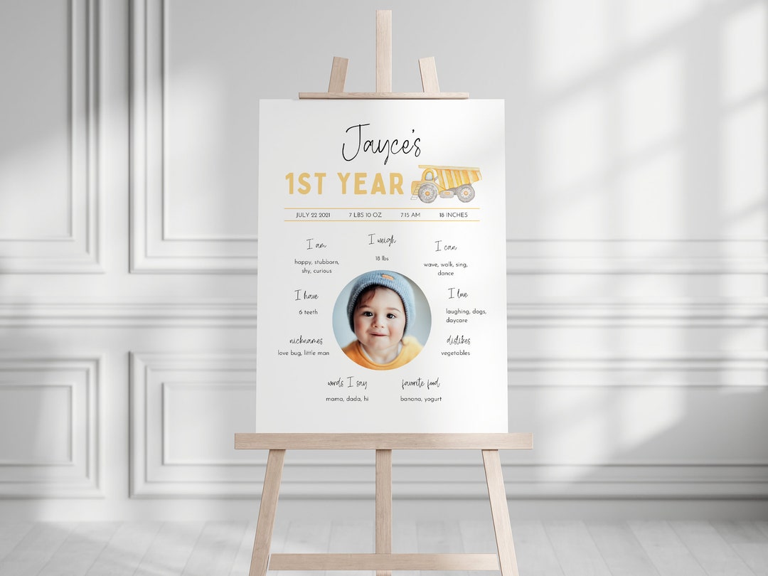 Construction Truck First Year Sign Template, Dump Truck Milestone Sign ...