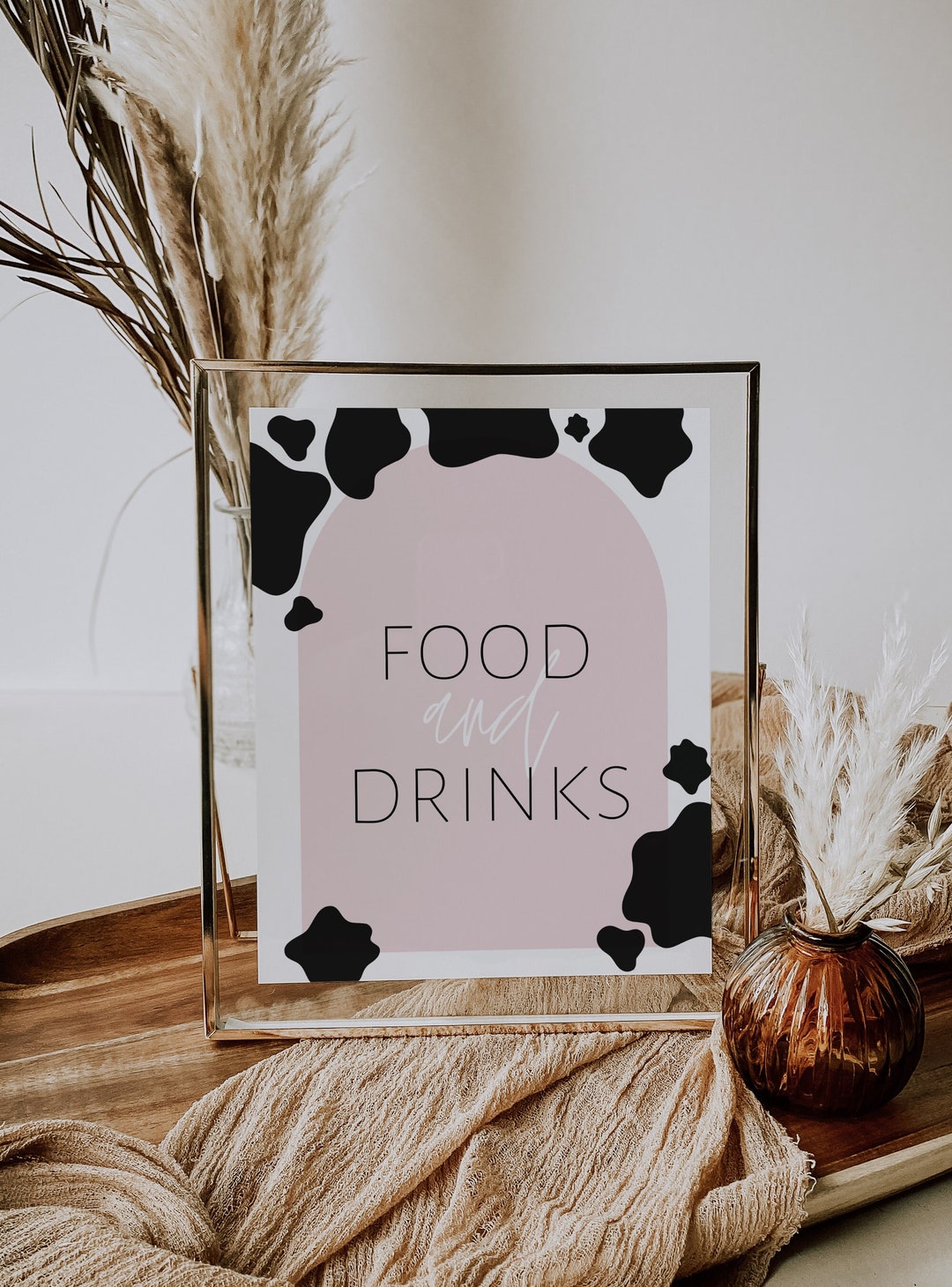 Food and Drinks Cow Print Sign, Party Supplies, Farm Theme Birthday ...