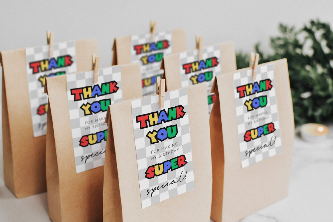 Super Mario Thank You Favor Tags, Birthday Party Printable, Mario Party ...