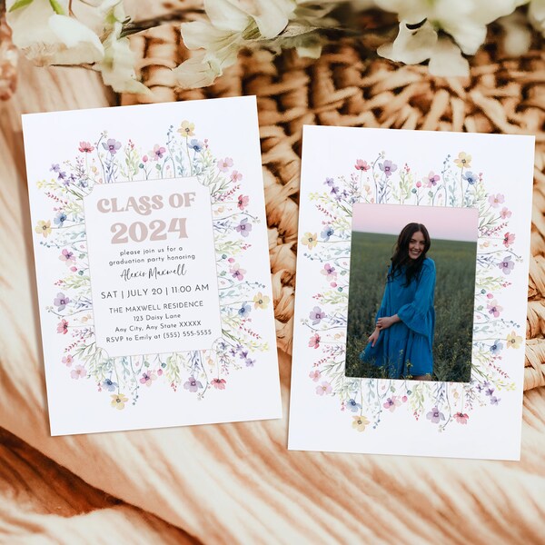 Wildflower Graduation Announcement Template - Etsy