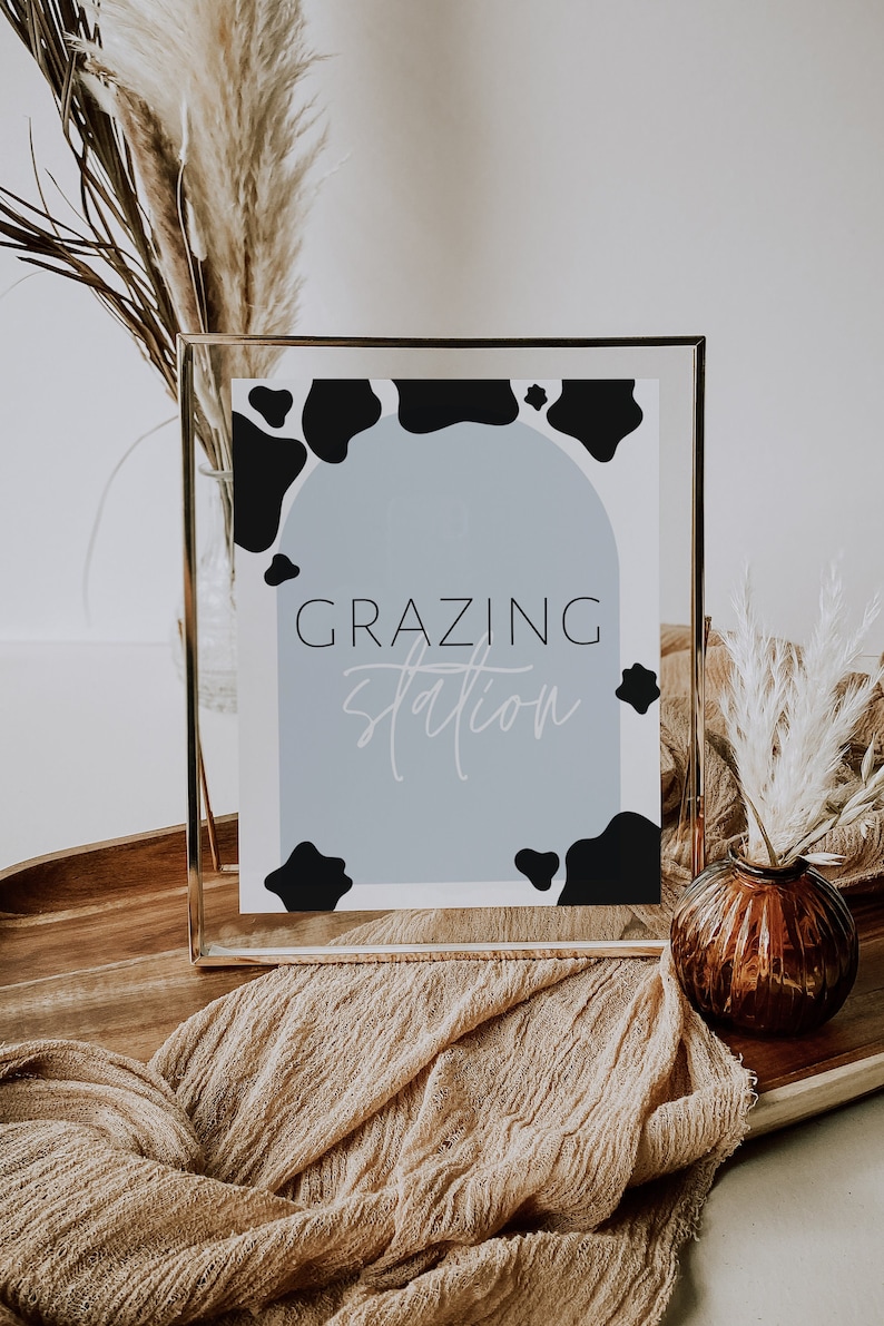 Grazing Station Cow Print Sign Boy Birthday Farm Theme - Etsy