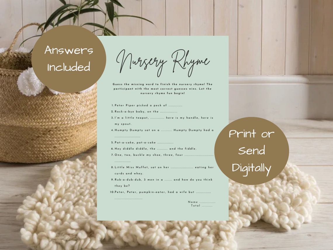 Baby Shower Game Nursery Rhyme Baby Shower Games Printable Nursery ...