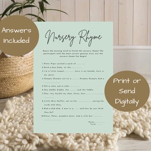 Baby Shower Game Nursery Rhyme | Baby Shower Games Printable | Nursery ...