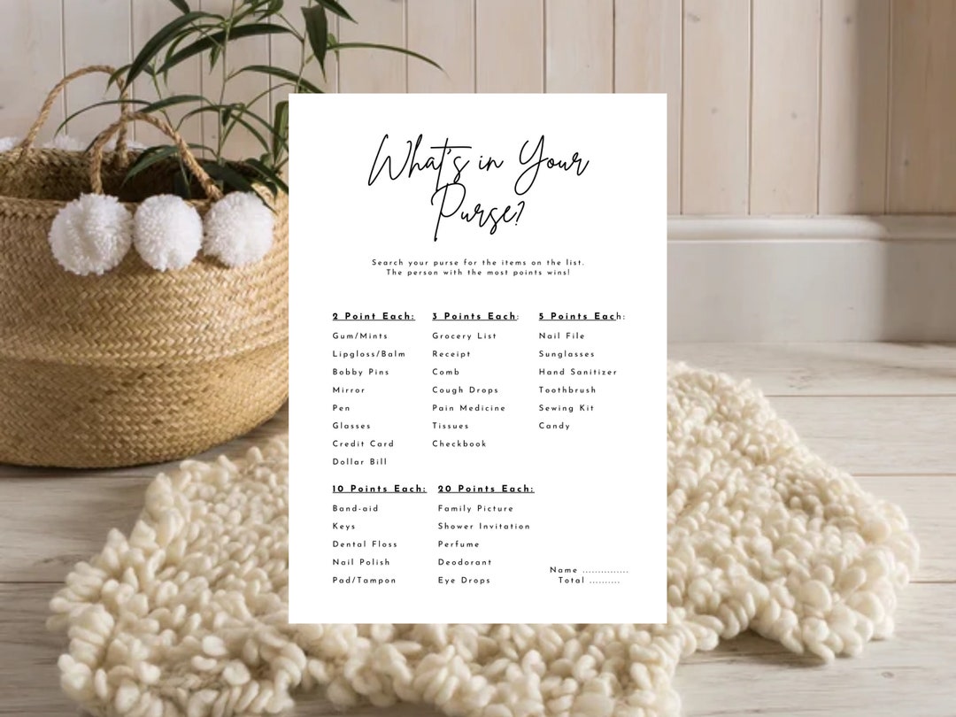 Baby Shower Game Whats in Your Purse Baby Shower Games Printable Whats ...