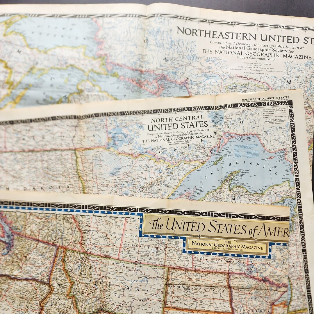 Large Wall Maps From National Geographic, 1940s-50s Edition, USA, in ...