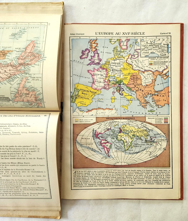 Two Antique French Geography Books: atlas Classique Histoire 1947 ...