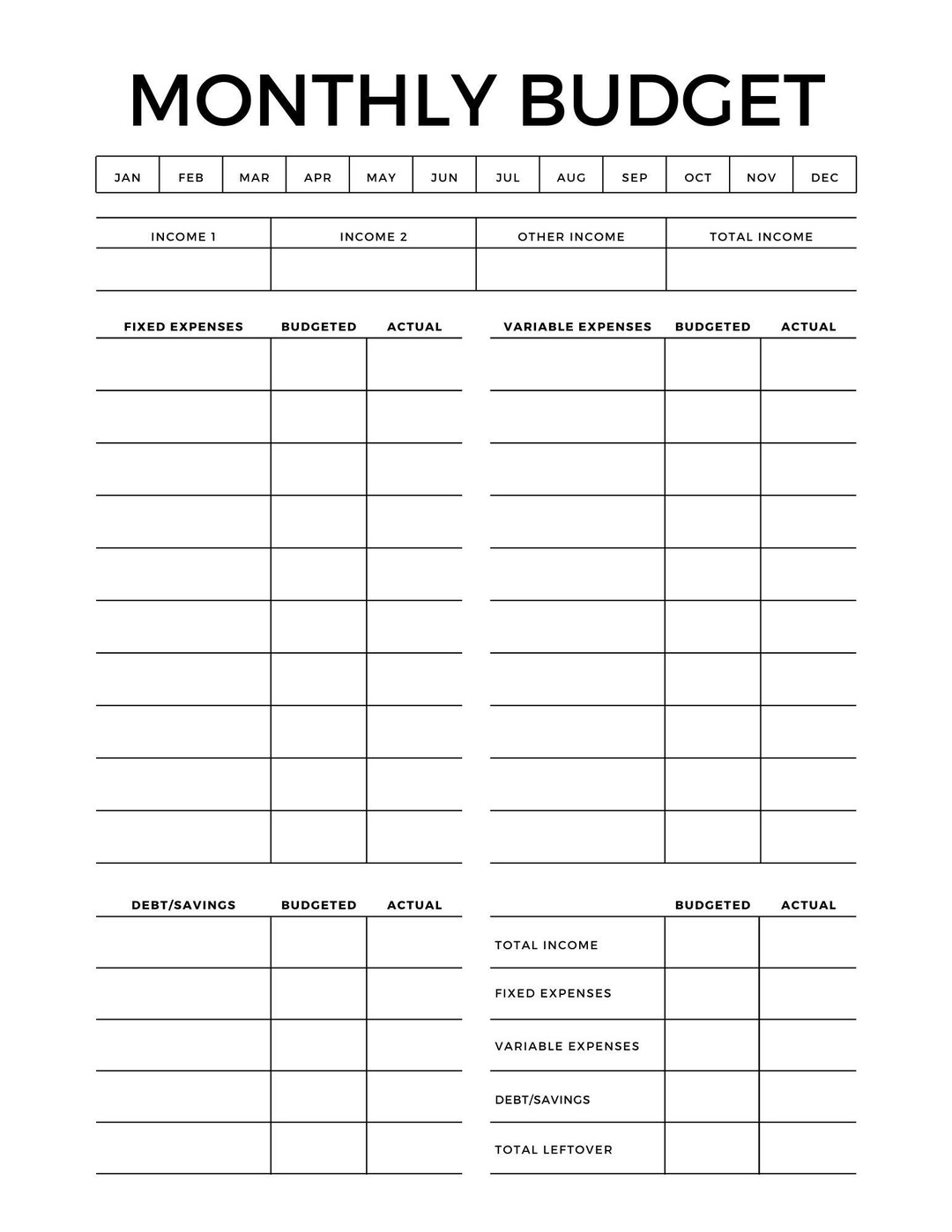 Printable and Simple Monthly Budget Tracker - Etsy