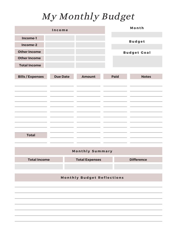 Printable Simple Monthly Budget Planner - Etsy
