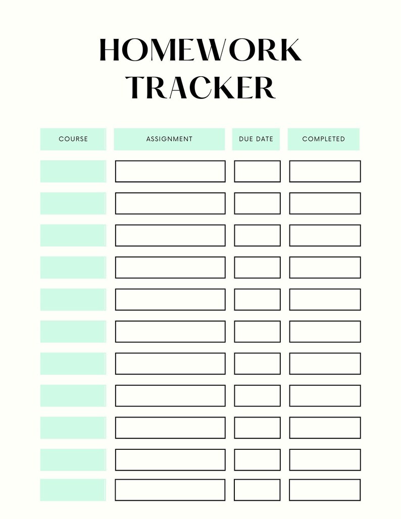 College and School Homework Tracker - Etsy
