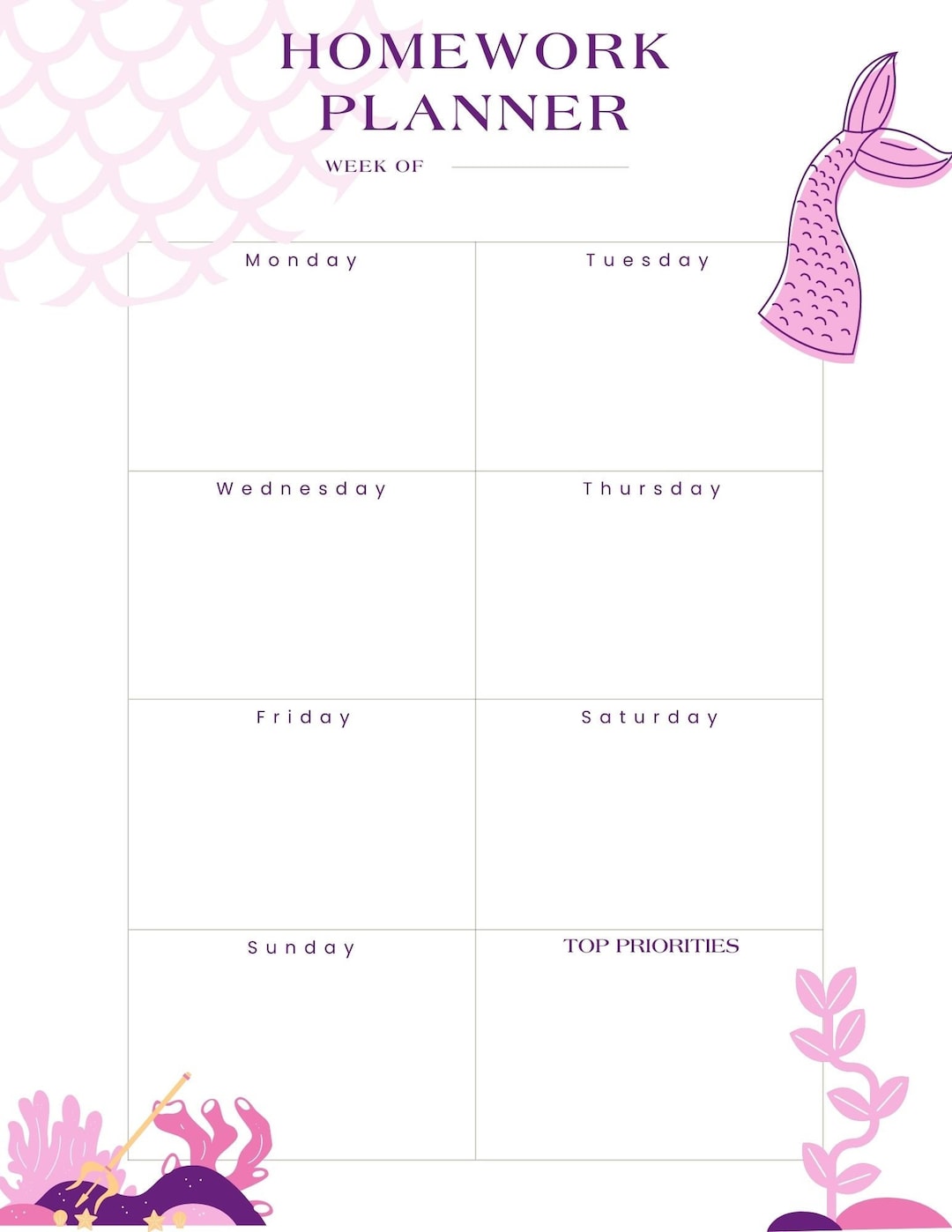Mermaid Homework Planner - Etsy