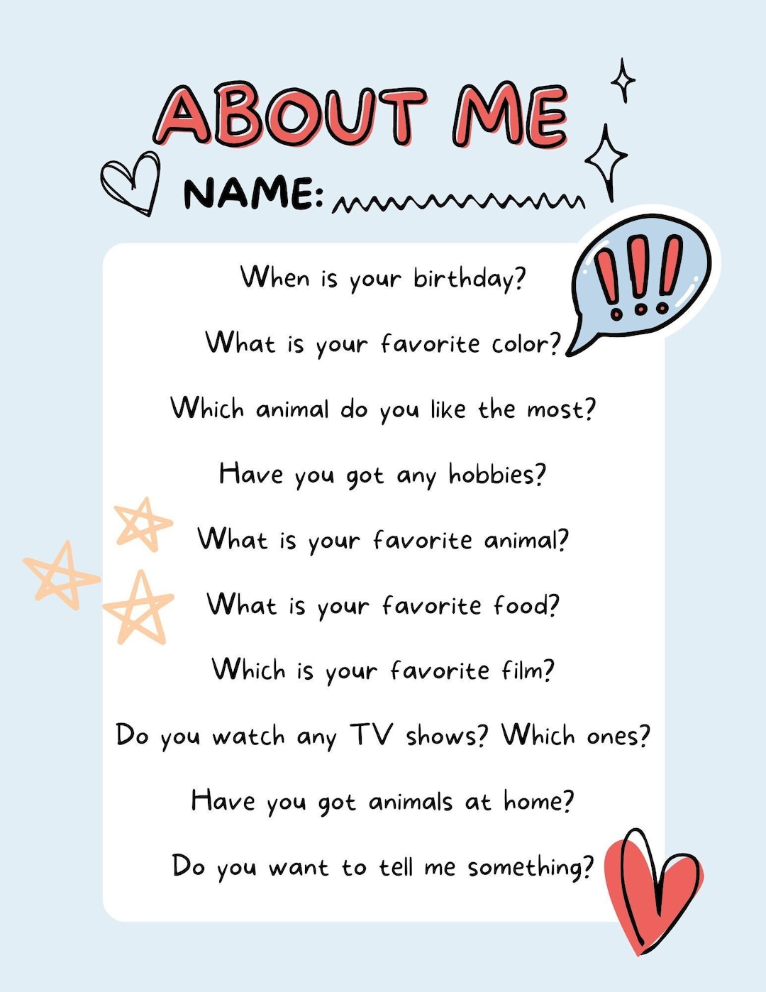 Student About Me Worksheet - Etsy