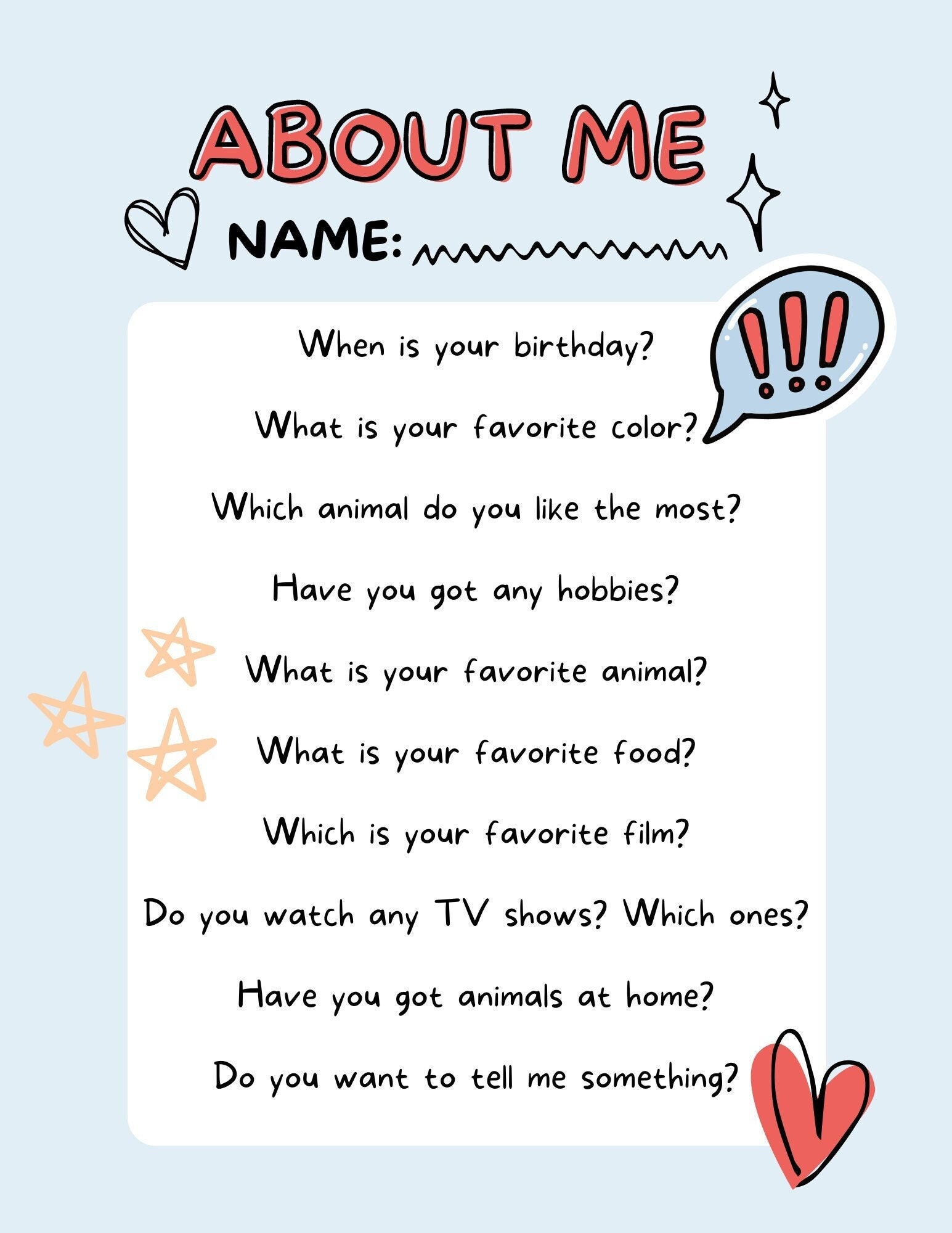 Student About Me Worksheet - Etsy