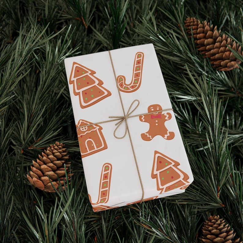 Gingerbread Themed Wrapping Paper, Holiday Gift Wrap, Christmas ...