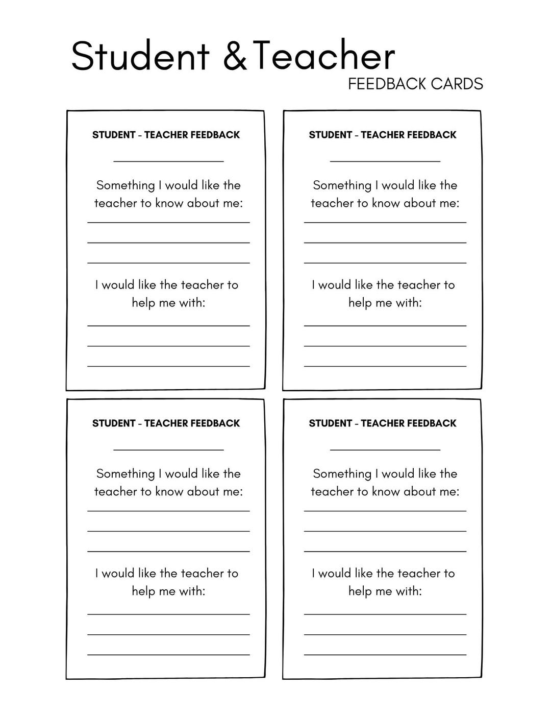 Student & Teacher Feedback Cards - Etsy
