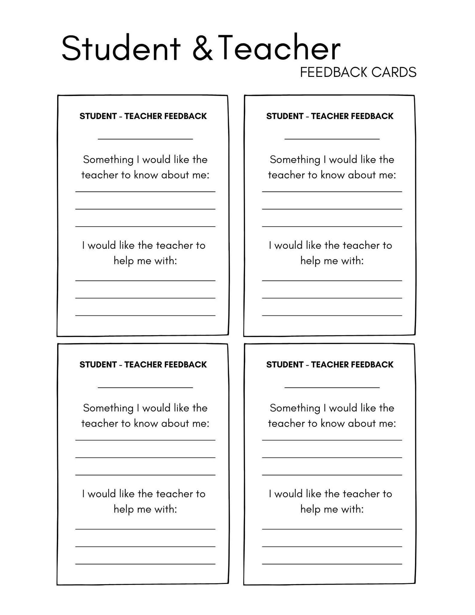 Student & Teacher Feedback Cards - Etsy