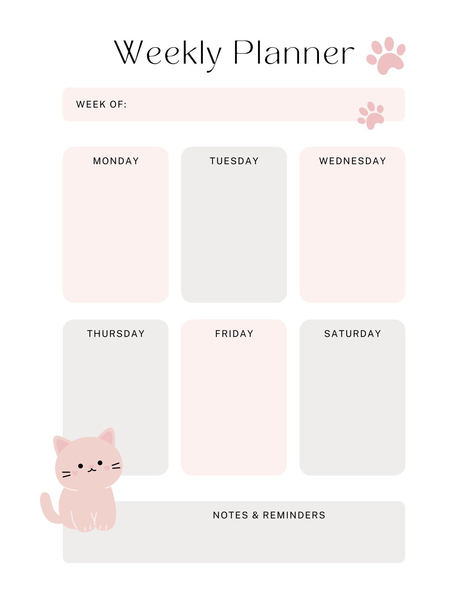 Cute Weekly Kitty Planner - Etsy