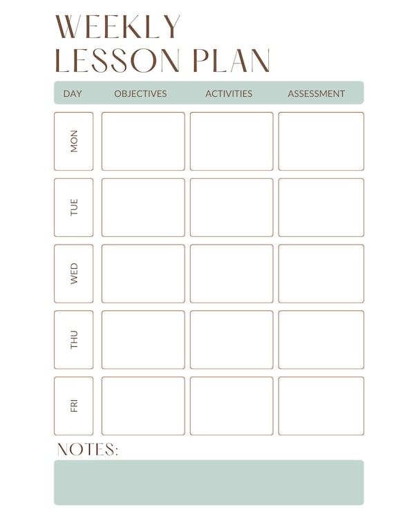 Printable Teacher Lesson Plan - Etsy