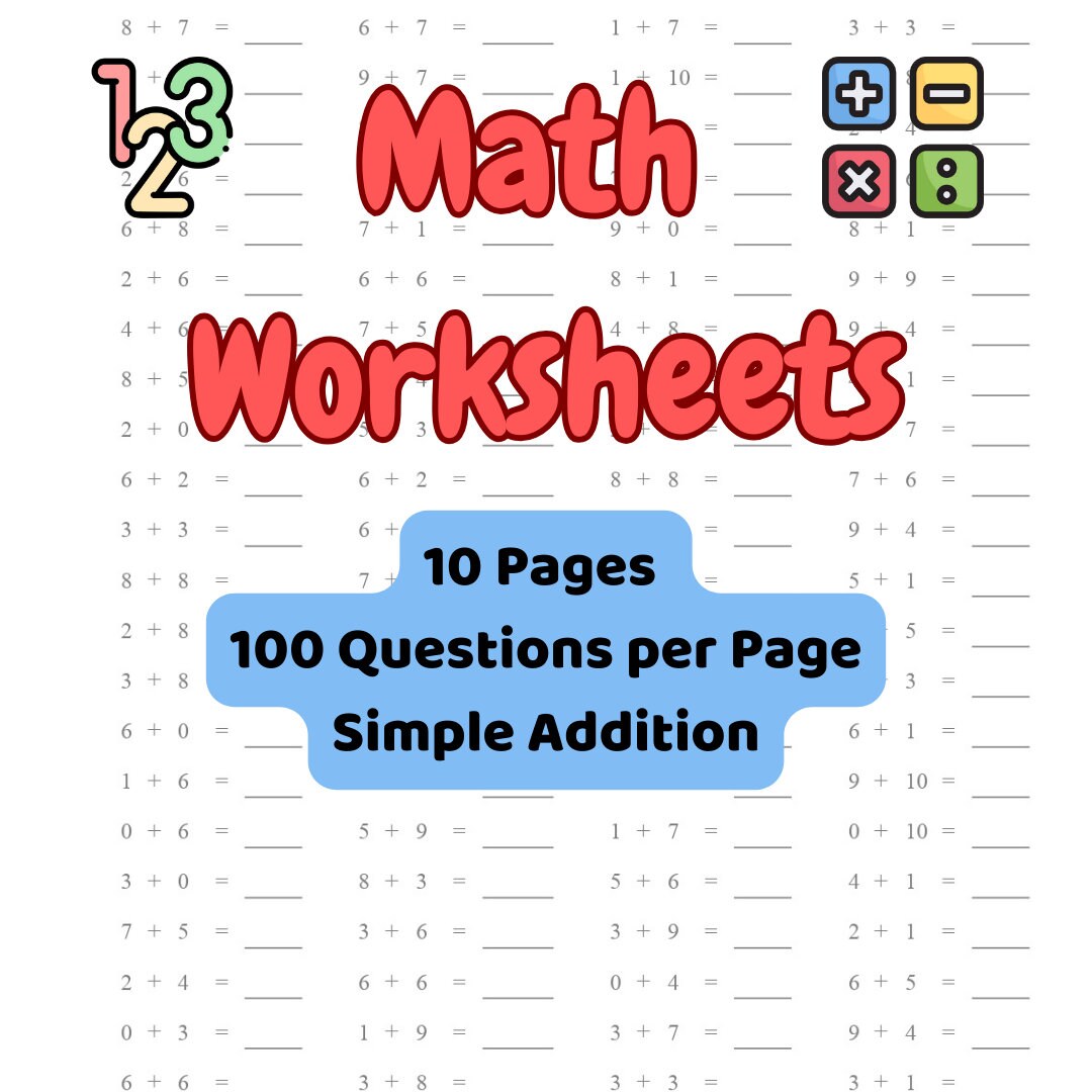 10 Math Practice Worksheets: 100 Addition Questions, Numbers 0 to 10 ...