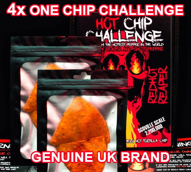 4X ONE CHIP CHALLENGE the World's Hottest Tortilla Chilli Chip Carolina ...