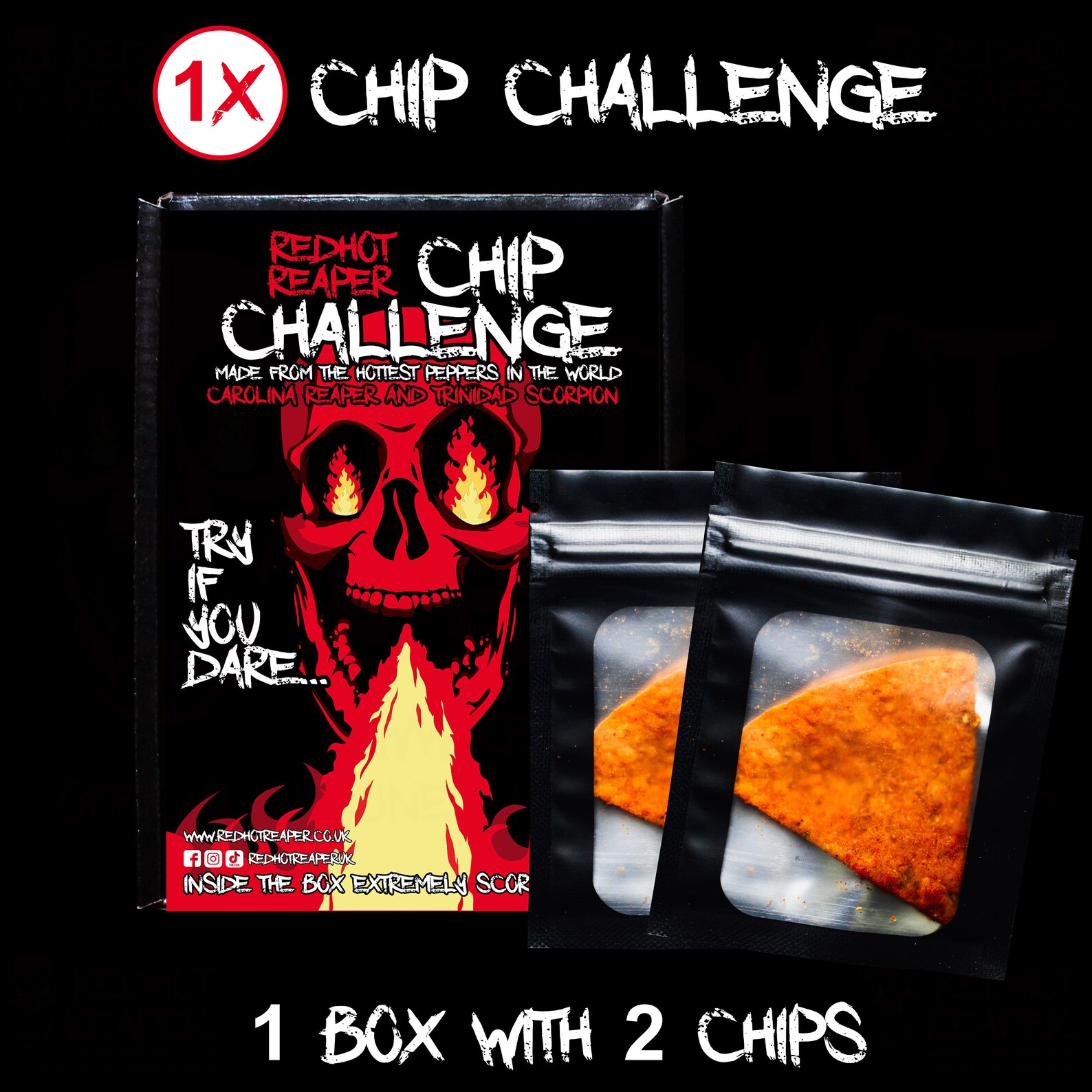 1X CHIP CHALLENGE World's Hottest Tortilla Chilli Chip Carolina Reaper ...