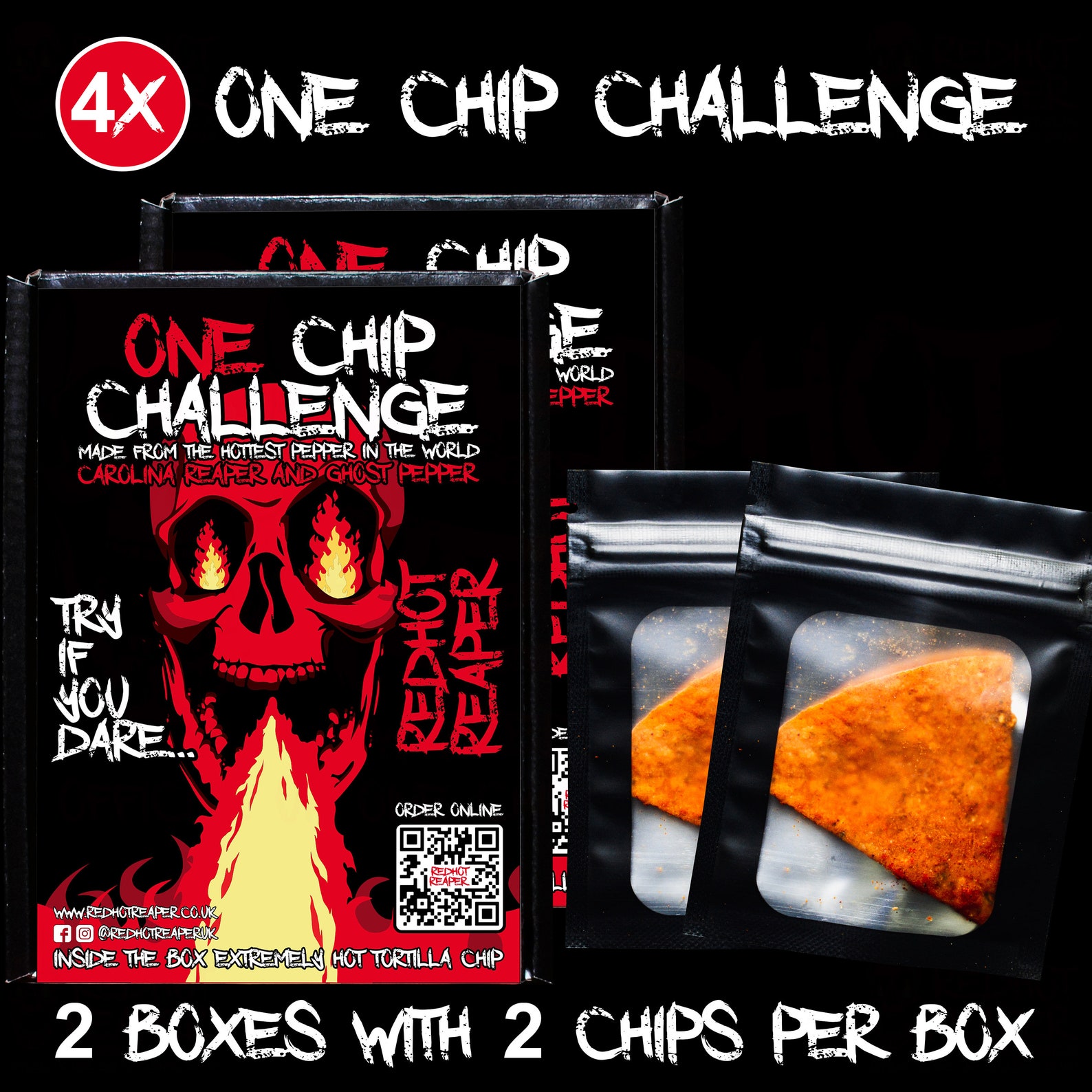 4X ONE CHIP CHALLENGE Original World's Hottest Tortilla Chilli Chip ...