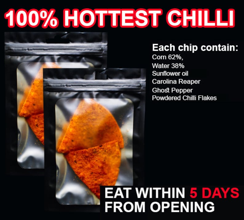 4X ONE CHIP CHALLENGE the World's Hottest Tortilla Chilli Chip Carolina ...