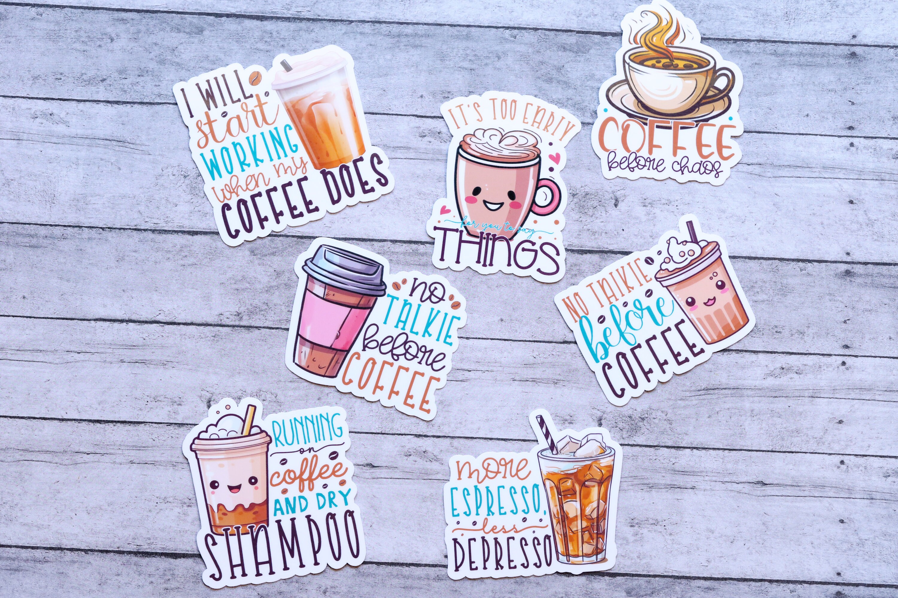 Water Resistant Vinyl Sticker Coffee Lover Stickers No Talkie Before ...