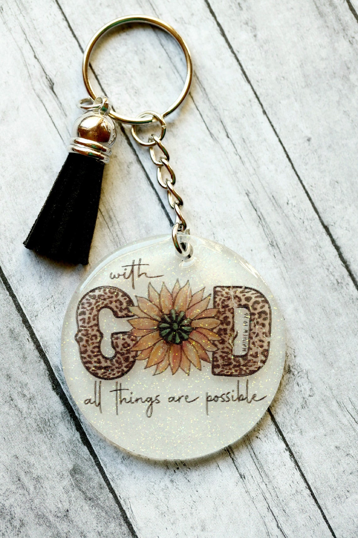 Christian Acrylic Keychains With God All Things Are Possible Sunflower ...
