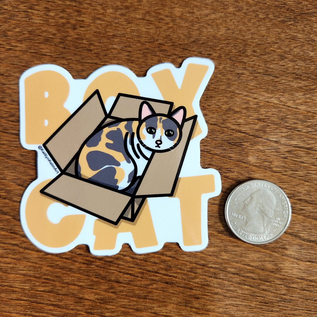 Box Cat Vinyl Waterproof Sticker With Calico Cat in a Box - Etsy