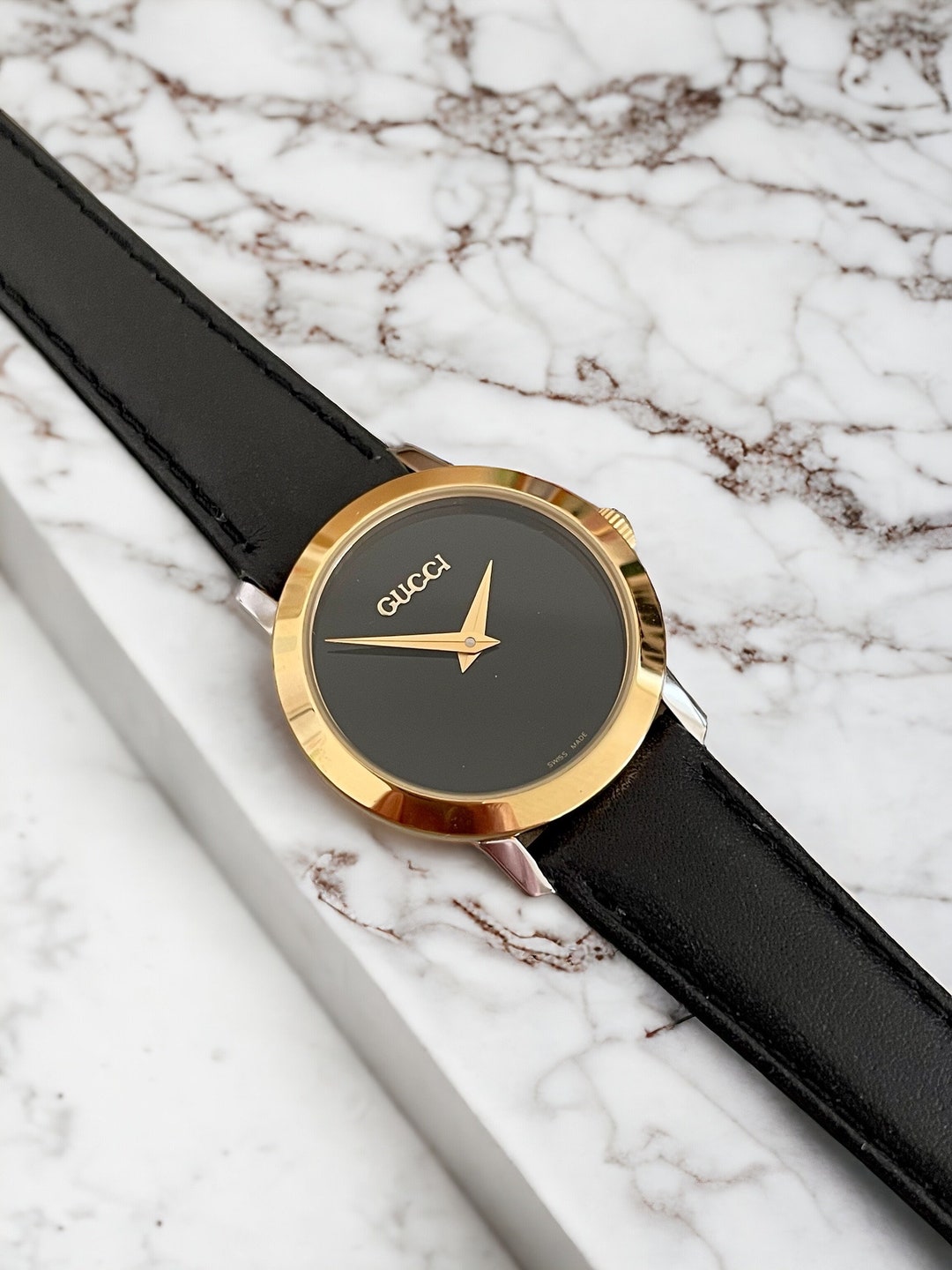 Gucci Vintage Watch 2200L Gold Plated Swiss Made Wristwatch, Black ...