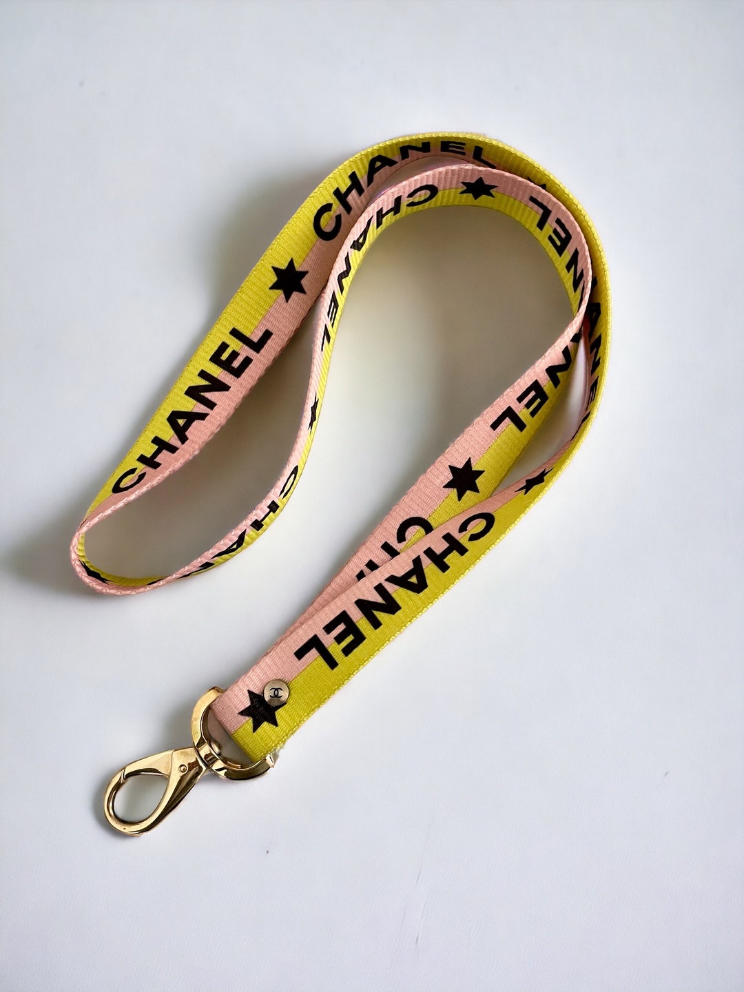 Chanel Star Nylon Lanyard Badge Holder Key Fob Yellow and Pink - Etsy