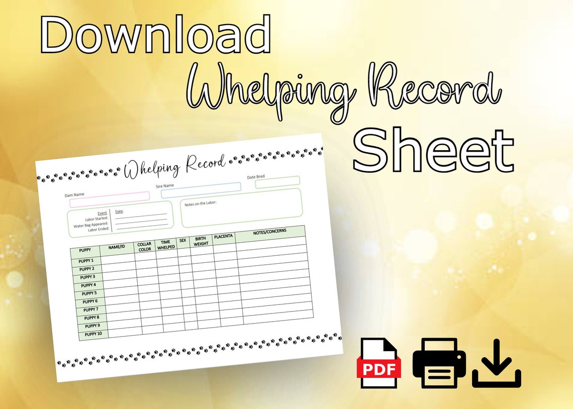 Puppy Whelping Chart for Newborn Puppies, Weight, Dog Birth - Etsy