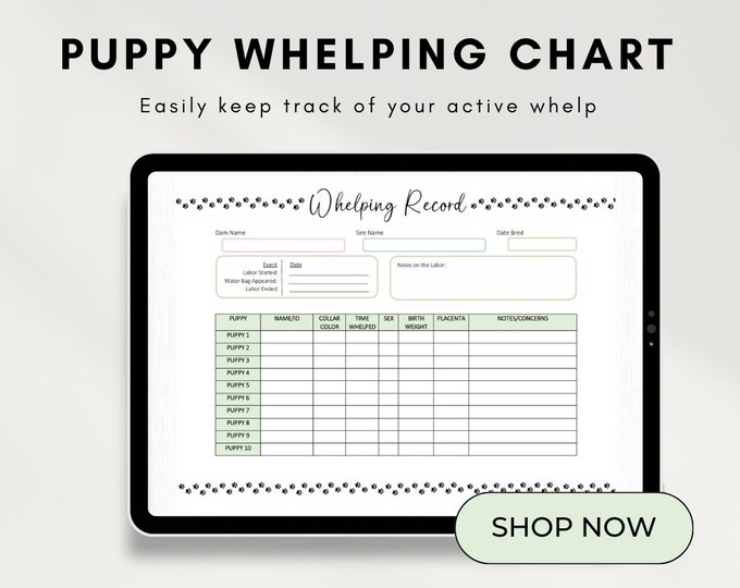 Puppy Whelping Chart for Newborn Puppies, Weight, Dog Birth - Etsy