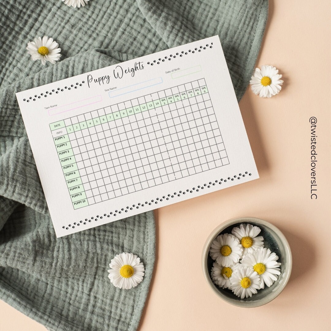 Puppy Weight Chart for Newborn Puppies, Whelping, Dog Birth - Etsy