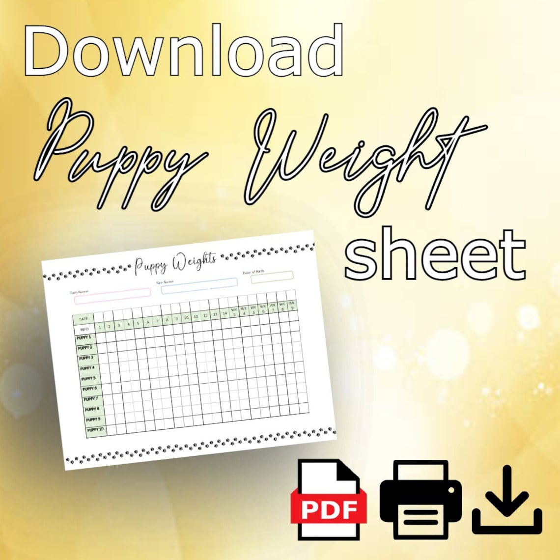Puppy Weight Chart for Newborn Puppies, Whelping, Dog Birth - Etsy