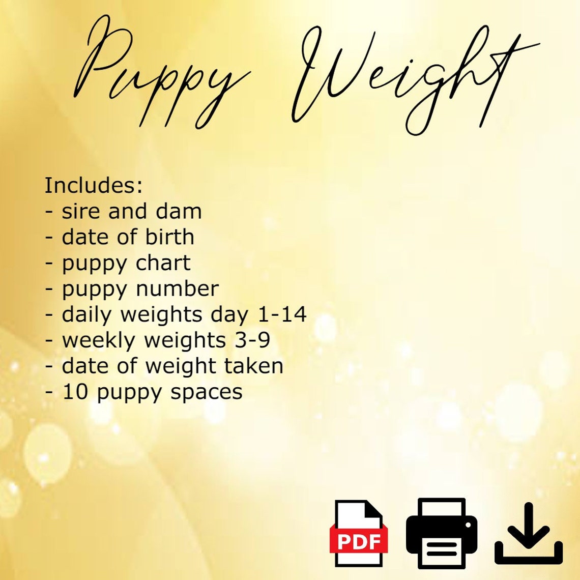 Puppy Weight Chart for Newborn Puppies, Whelping, Dog Birth - Etsy