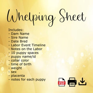 Puppy Whelping Chart for Newborn Puppies, Weight, Dog Birth - Etsy