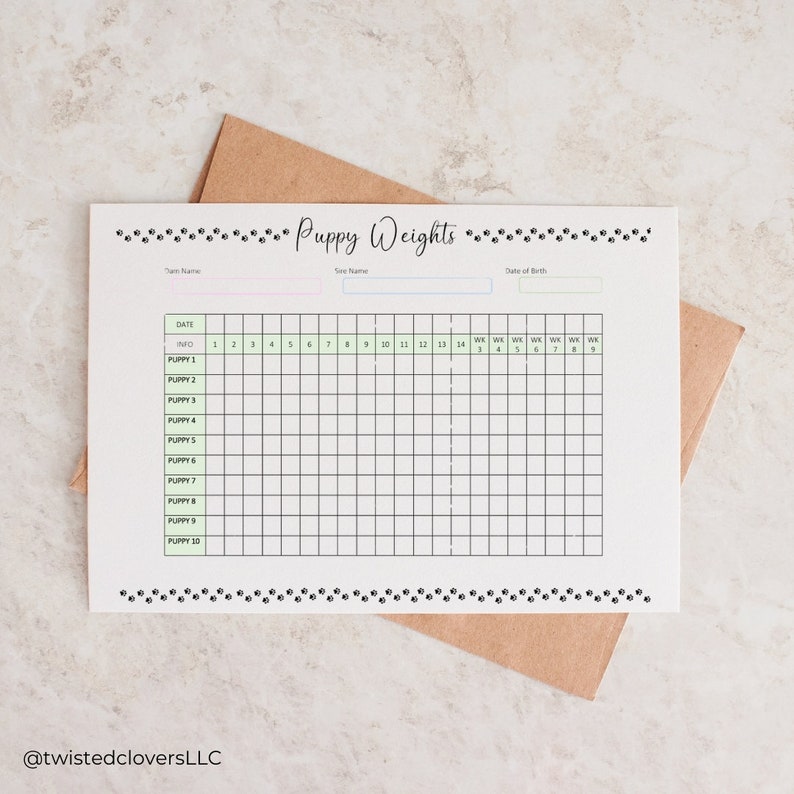 Puppy Weight Chart for Newborn Puppies, Whelping, Dog Birth - Etsy