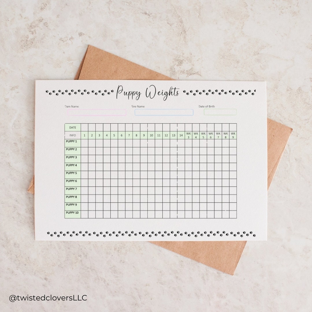 Puppy Weight Chart for Newborn Puppies, Whelping, Dog Birth - Etsy