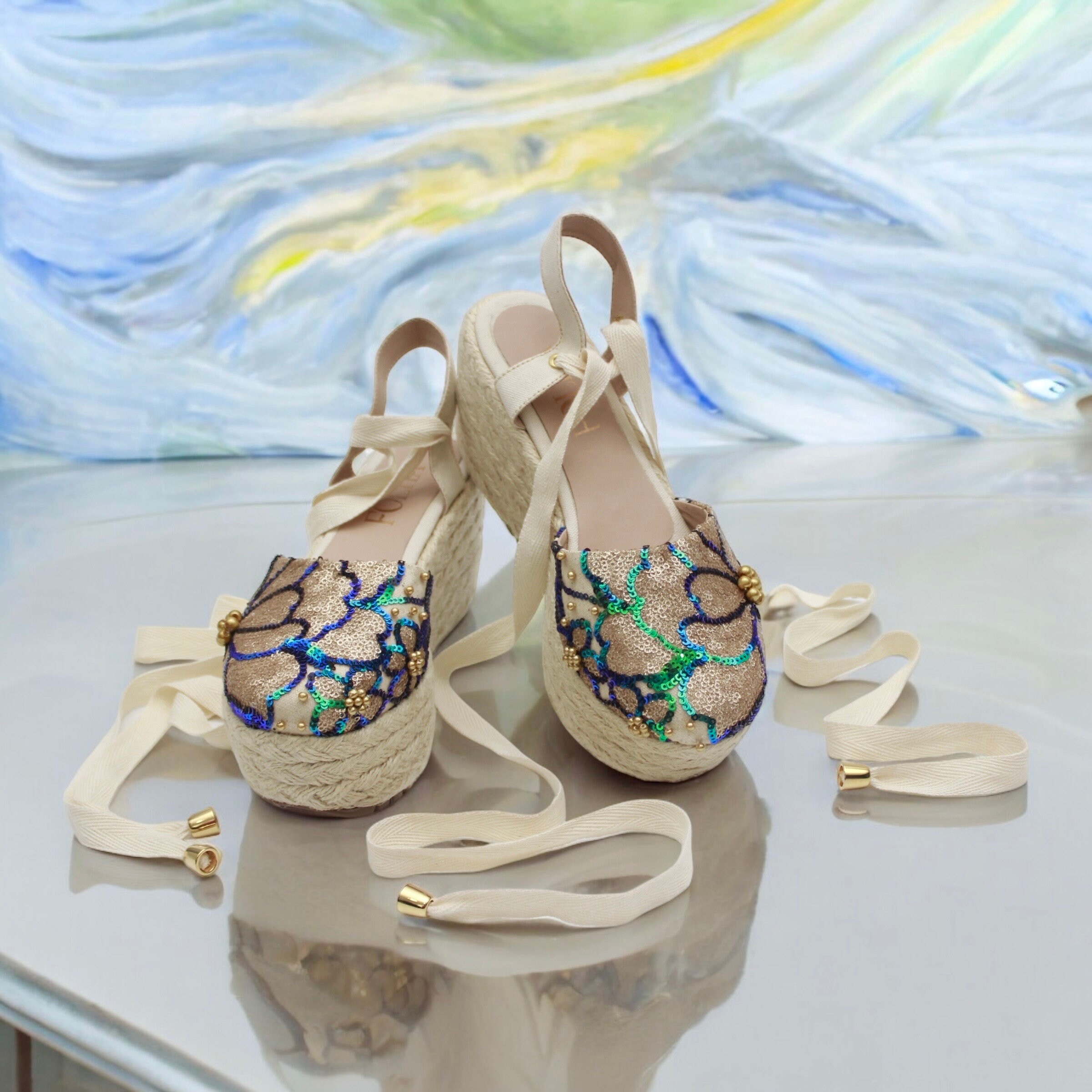 Beige Platform Espadrilles Stylish Wedge Sandals 8cm 3,14 in Heel Wedge ...